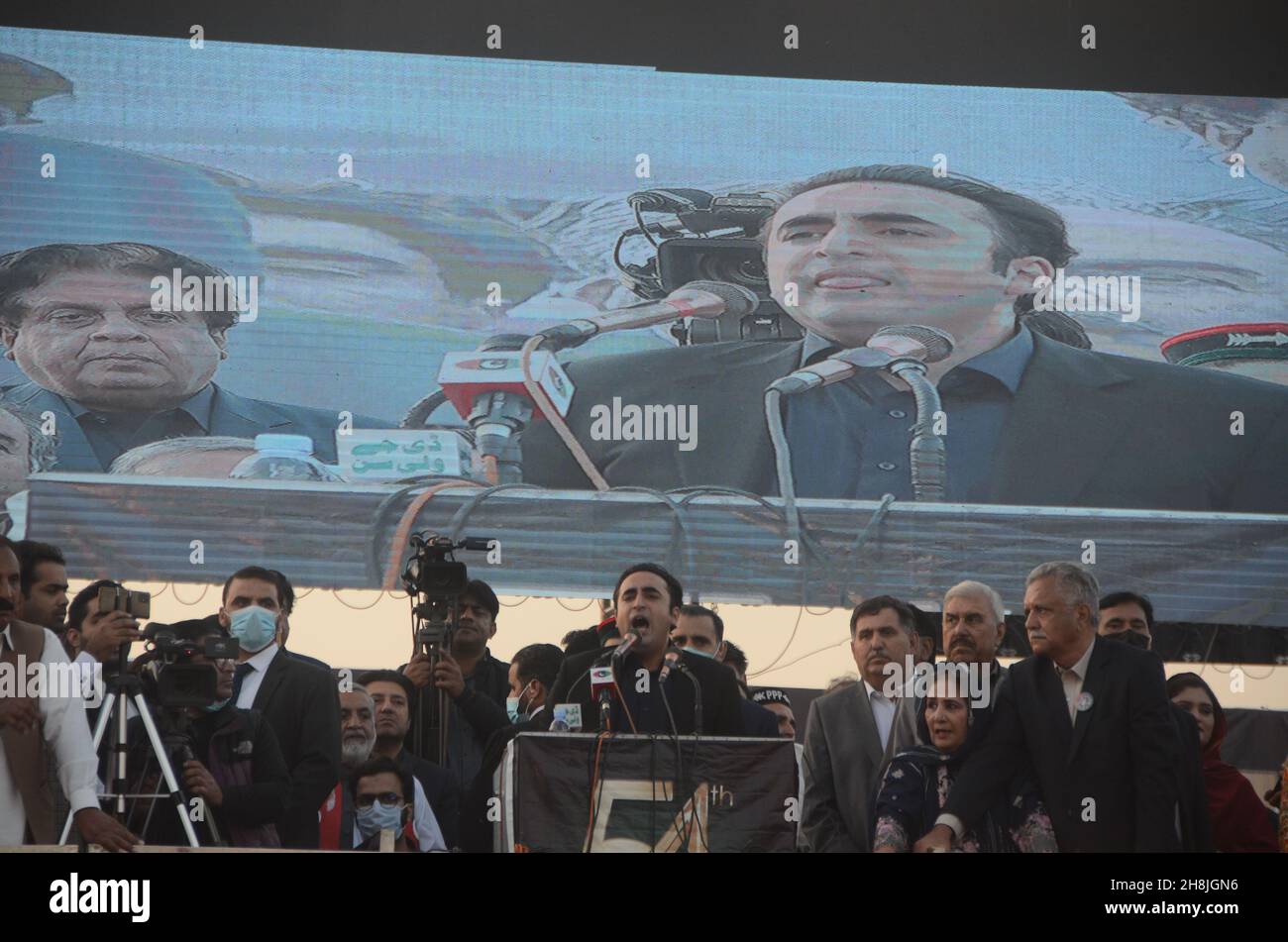 Peshawar, Pakistan. 30th Nov, 2021. PPP Chairman Bilawal Bhutto-Zardari ...