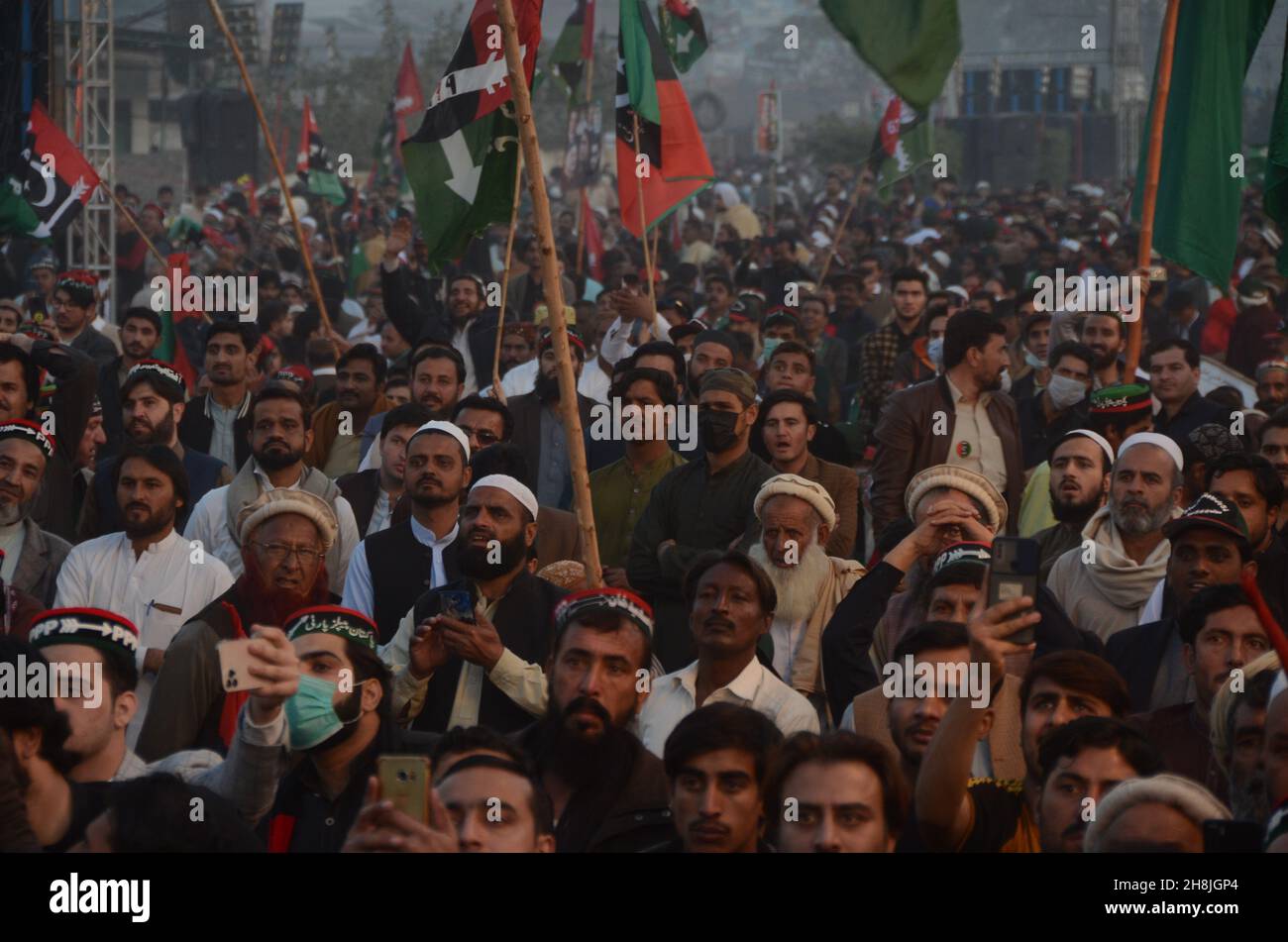 Peshawar, Pakistan. 30th Nov, 2021. PPP Chairman Bilawal Bhutto-Zardari ...