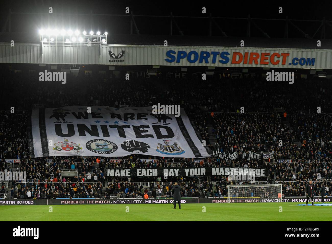 The Newcastle United fans unveil a banner before the game Stock Photo ...