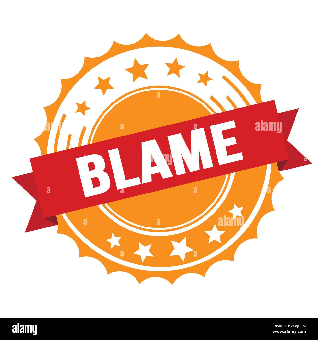 BLAME text on red orange ribbon badge stamp Stock Photo - Alamy