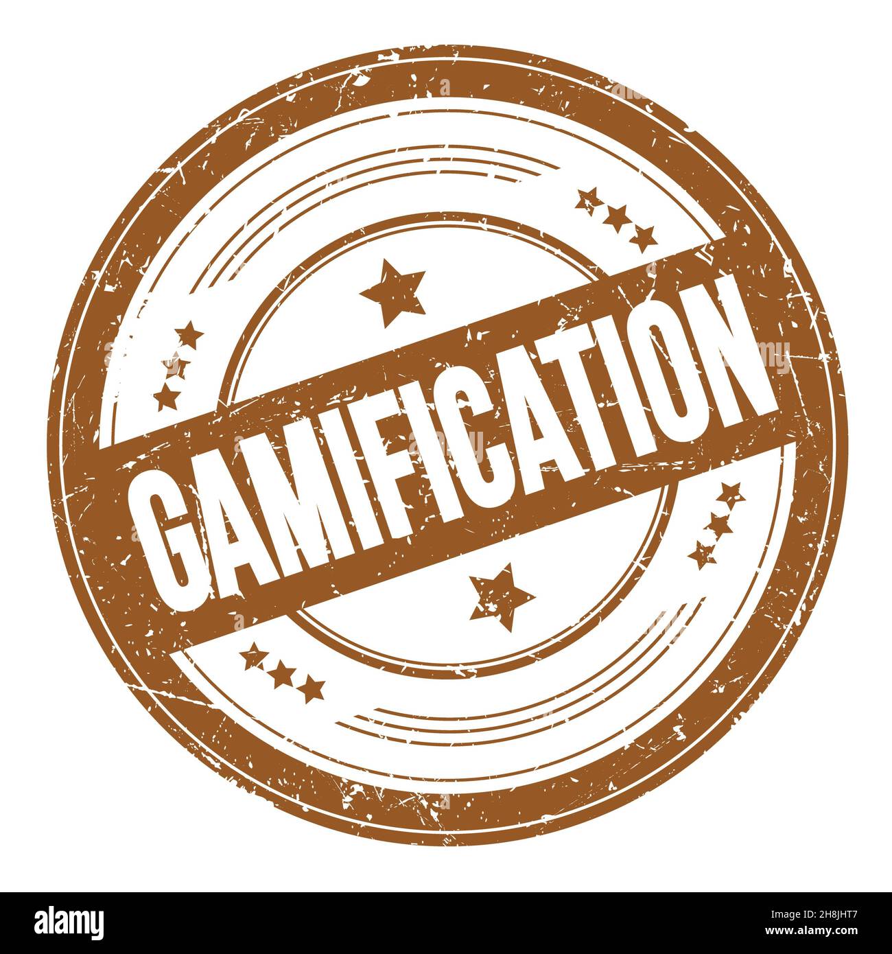 GAMIFICATION text on brown round grungy texture stamp Stock Photo - Alamy