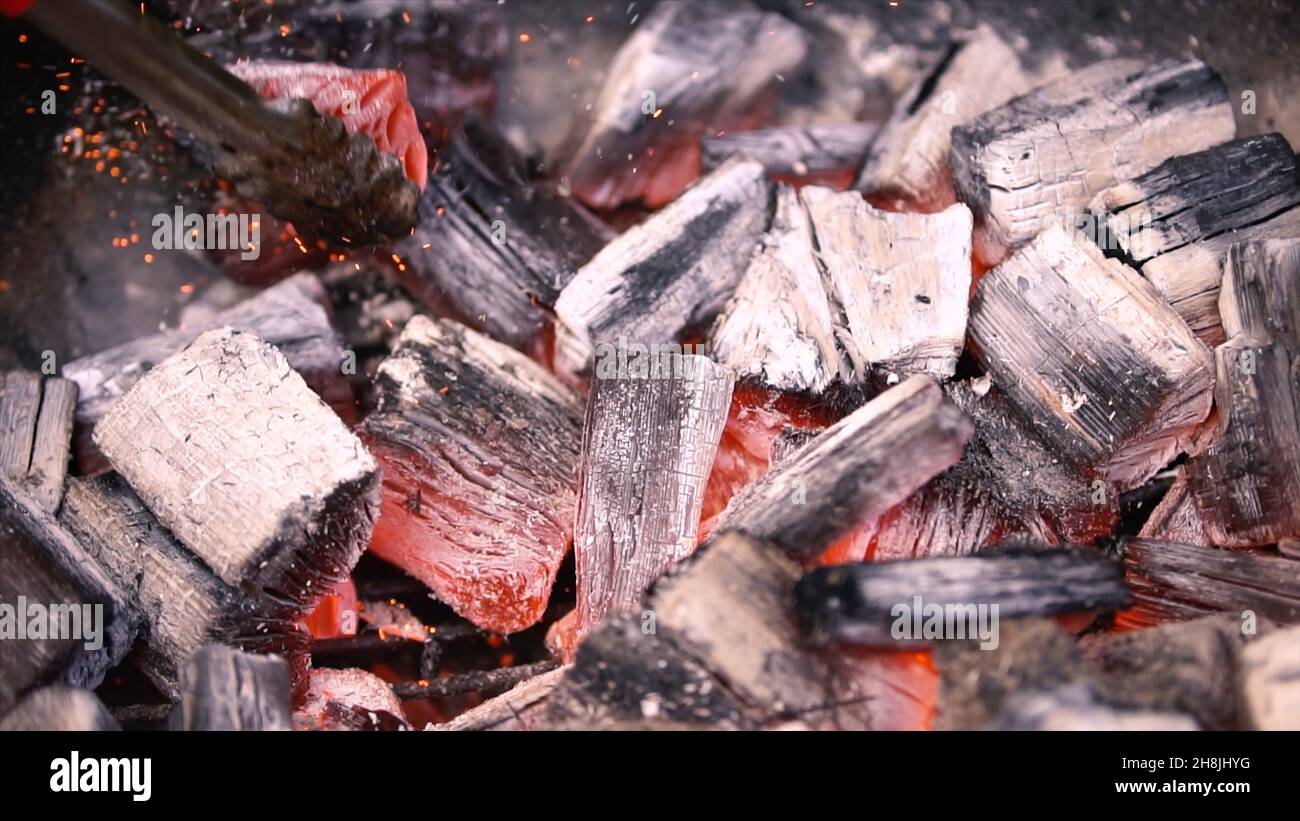 Red hot burning charcoal preparing for grilling, barbecue grill ...