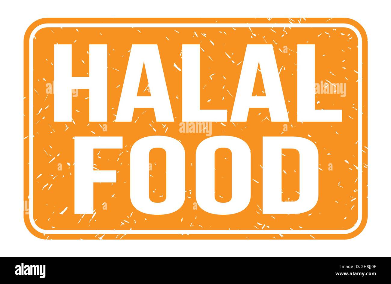 HALAL FOOD, words written on orange rectangle stamp sign Stock Photo ...
