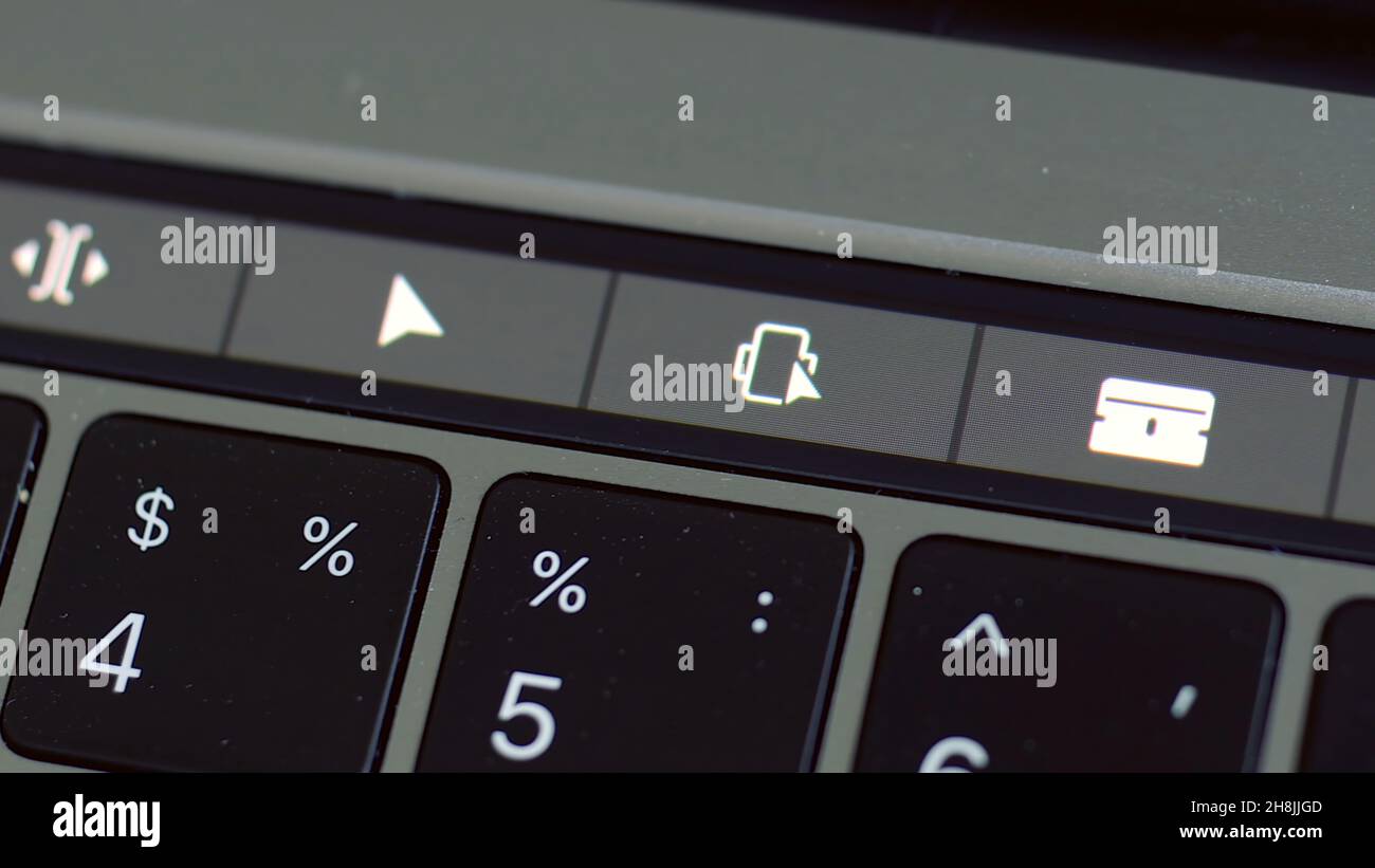 Close up of touch pad of a keyboard with only some of the keys in focus ...