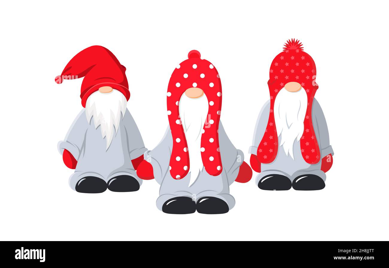 Vector illustration with three cute dwarfs on a white background ...