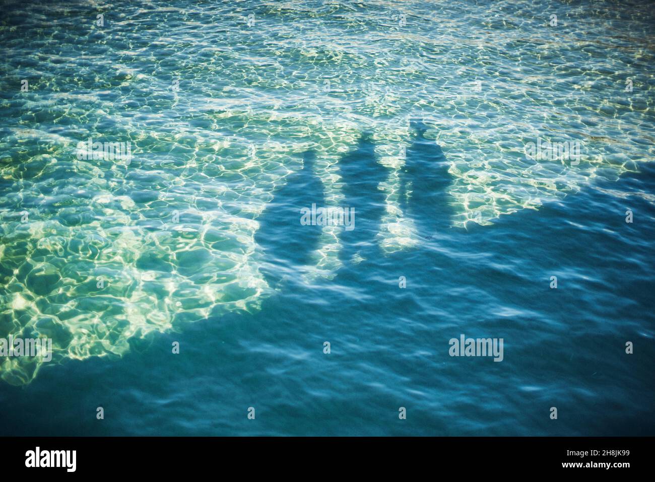 Three shadows over ocean water Stock Photo - Alamy