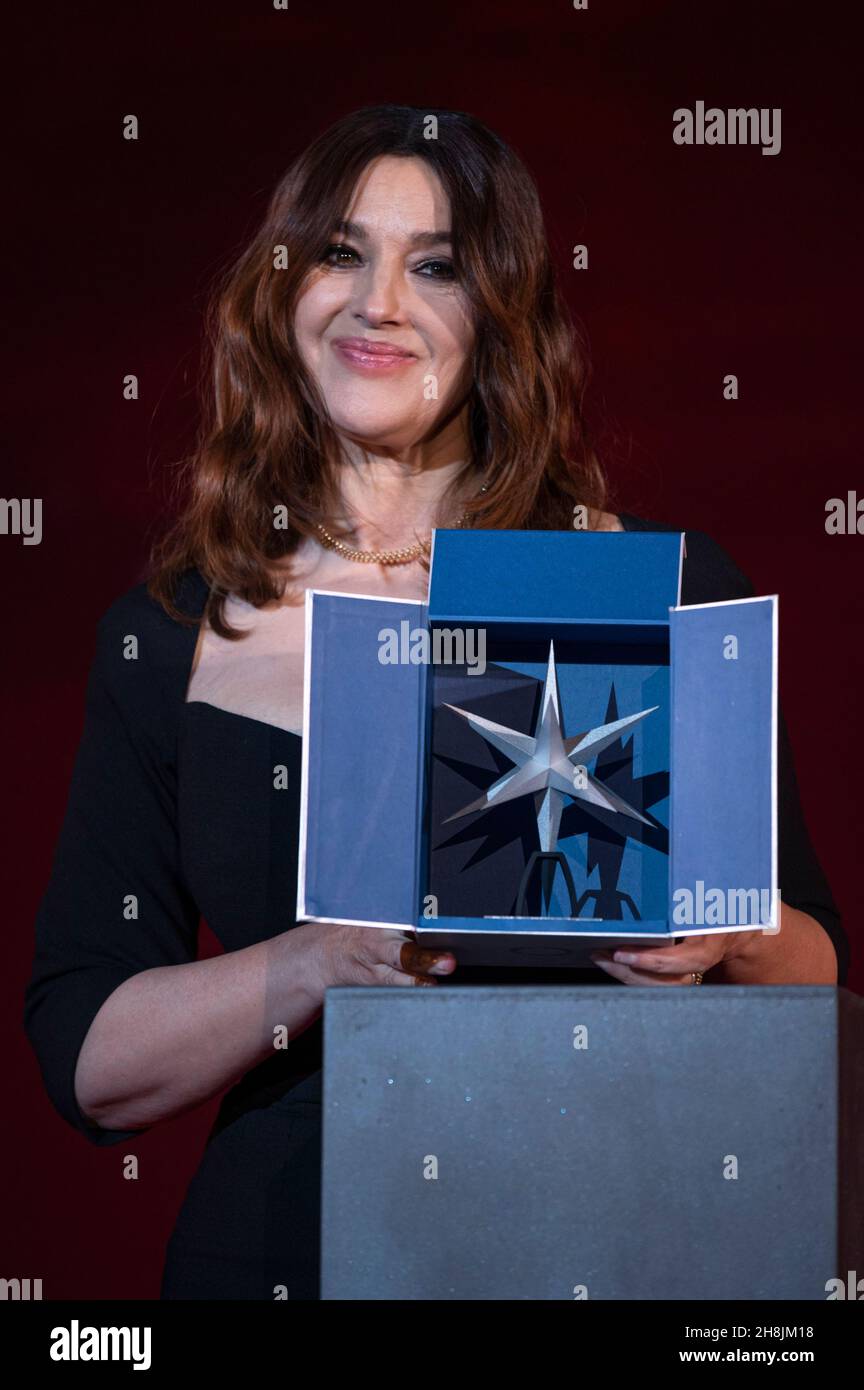 Turin, Italy. 30th Nov, 2021. Turin. Monica Bellucci receives the ...