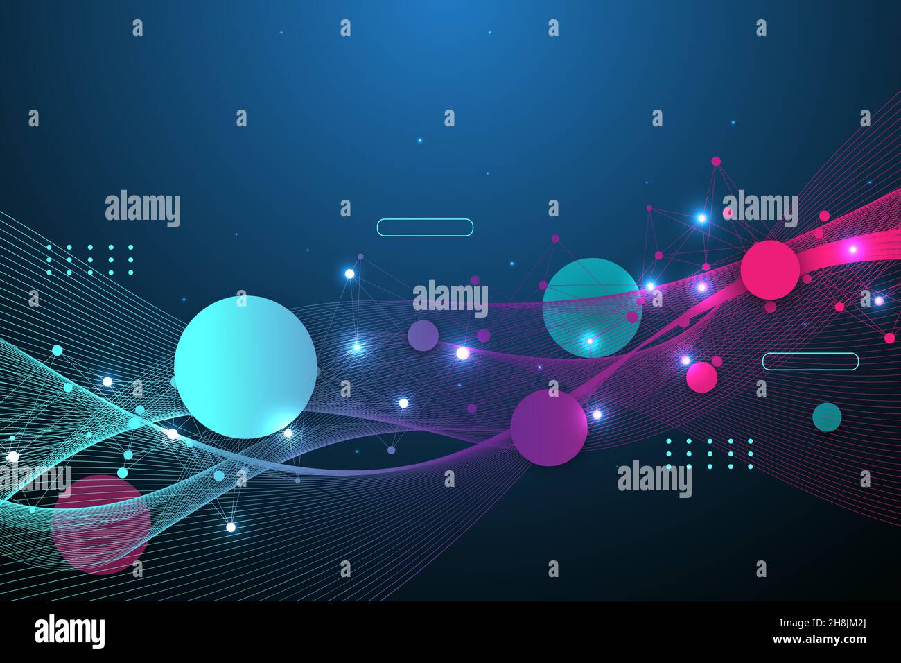 Technology abstract background with connected line and dots. Big data visualization. Artificial ...