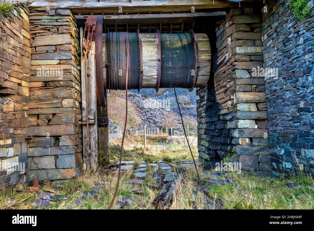 This is the inclined plane winch drum head at the Dinorwic slate quarry ...