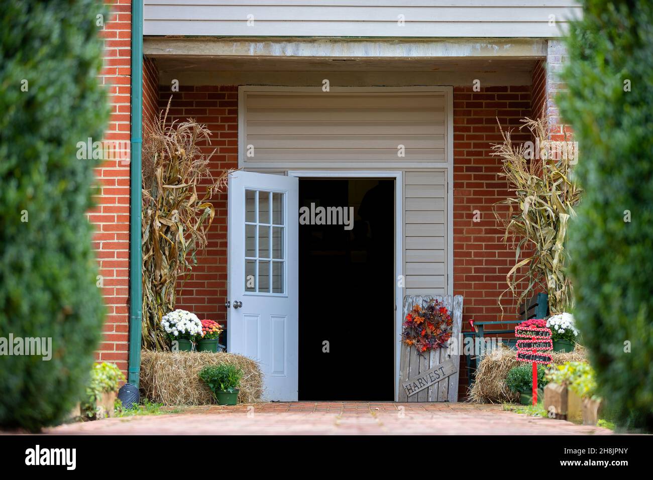 Trade, Tennessee, USA - September 18, 2021: Fall decorations greet ...