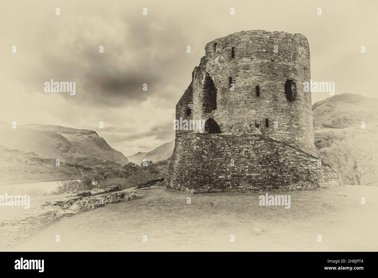 This is the 13th century medieval-round tower fortress of Dolpadarn ...