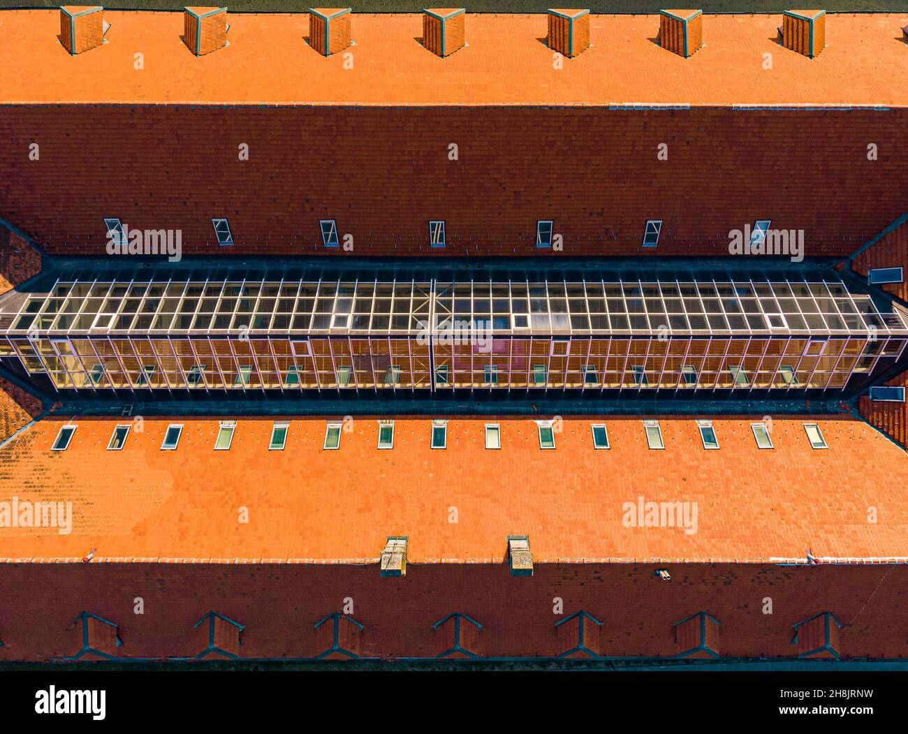 Top view of buildings with interesting roofs Stock Photo - Alamy