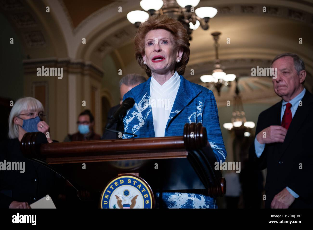 Washington, USA. 30th Nov, 2021. Senator Debbie Stabenow (D-MI) speaks ...