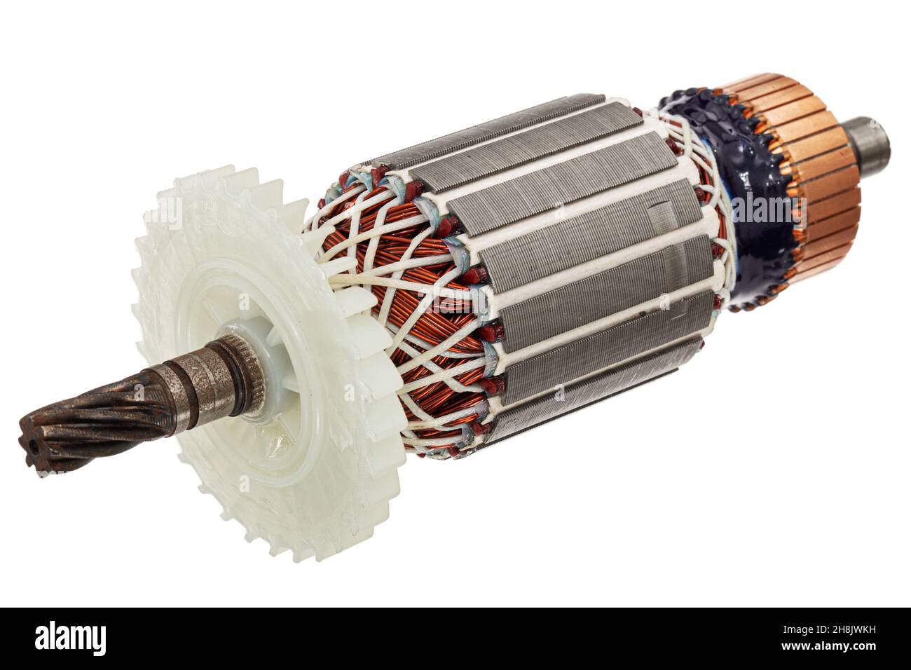 Rotor or of anchor electric motor closeup, isolated on white background ...