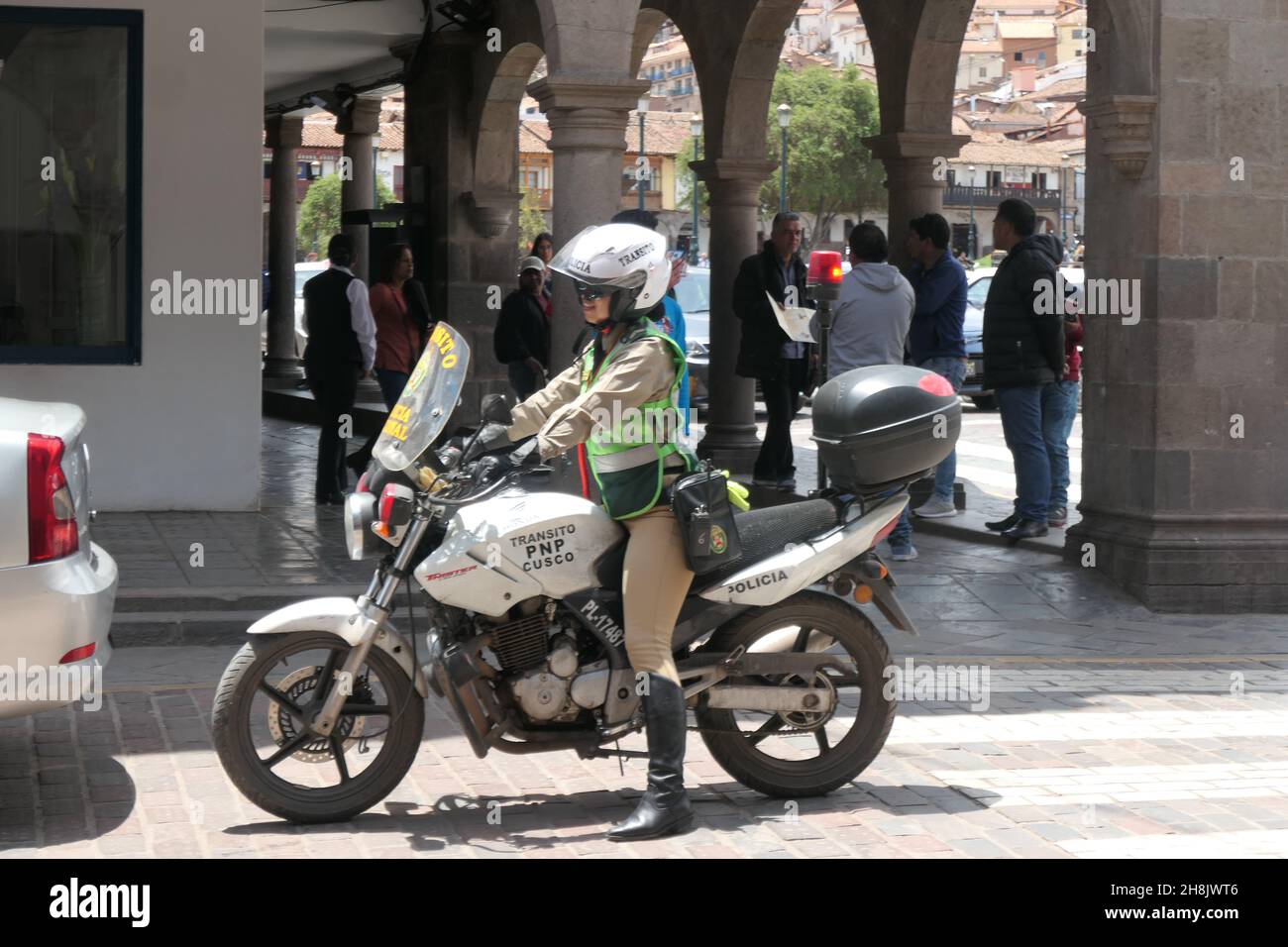 Police motorcyclist in Cusco Peru female rider helmet style type ...