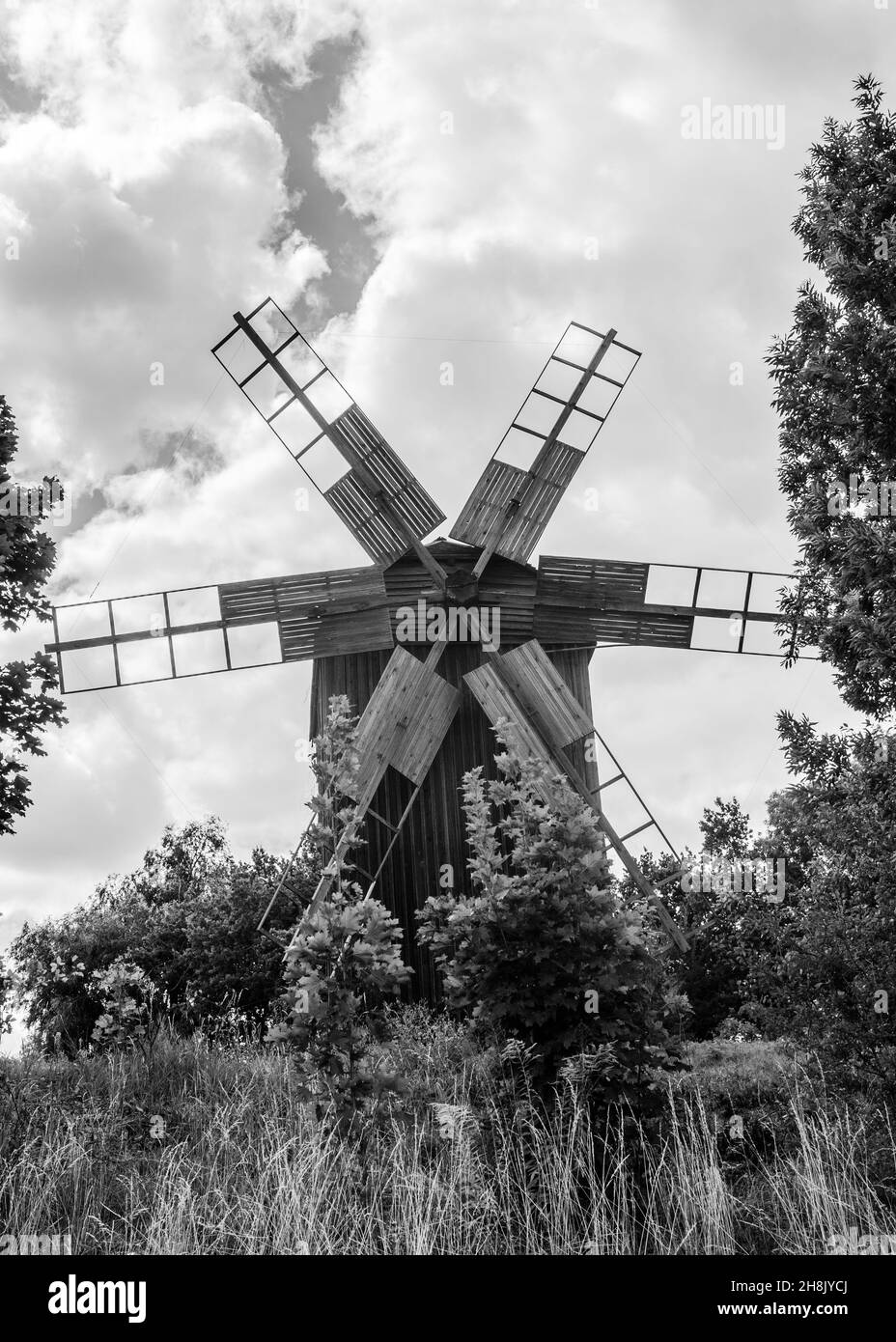 Black and white windmill wallpaper, gorgeous windmill background Stock Photo - Alamy