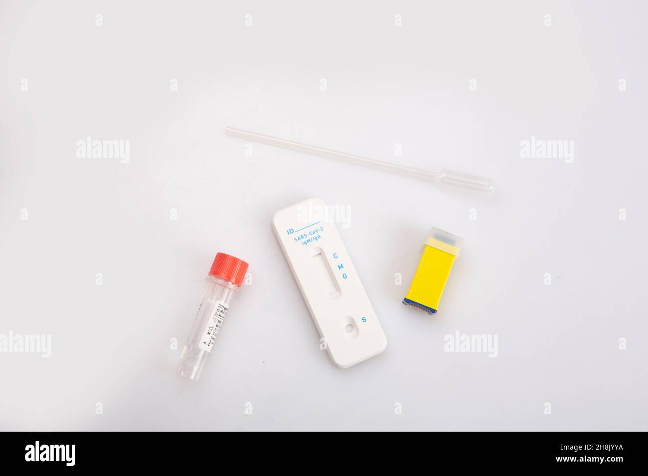 isolated shot of a new blank rapid express antigen antibody coronavirus ...