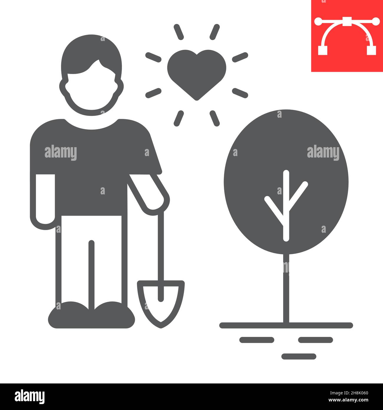 Man planting tree glyph icon, garden and volunteering, volunteer ...