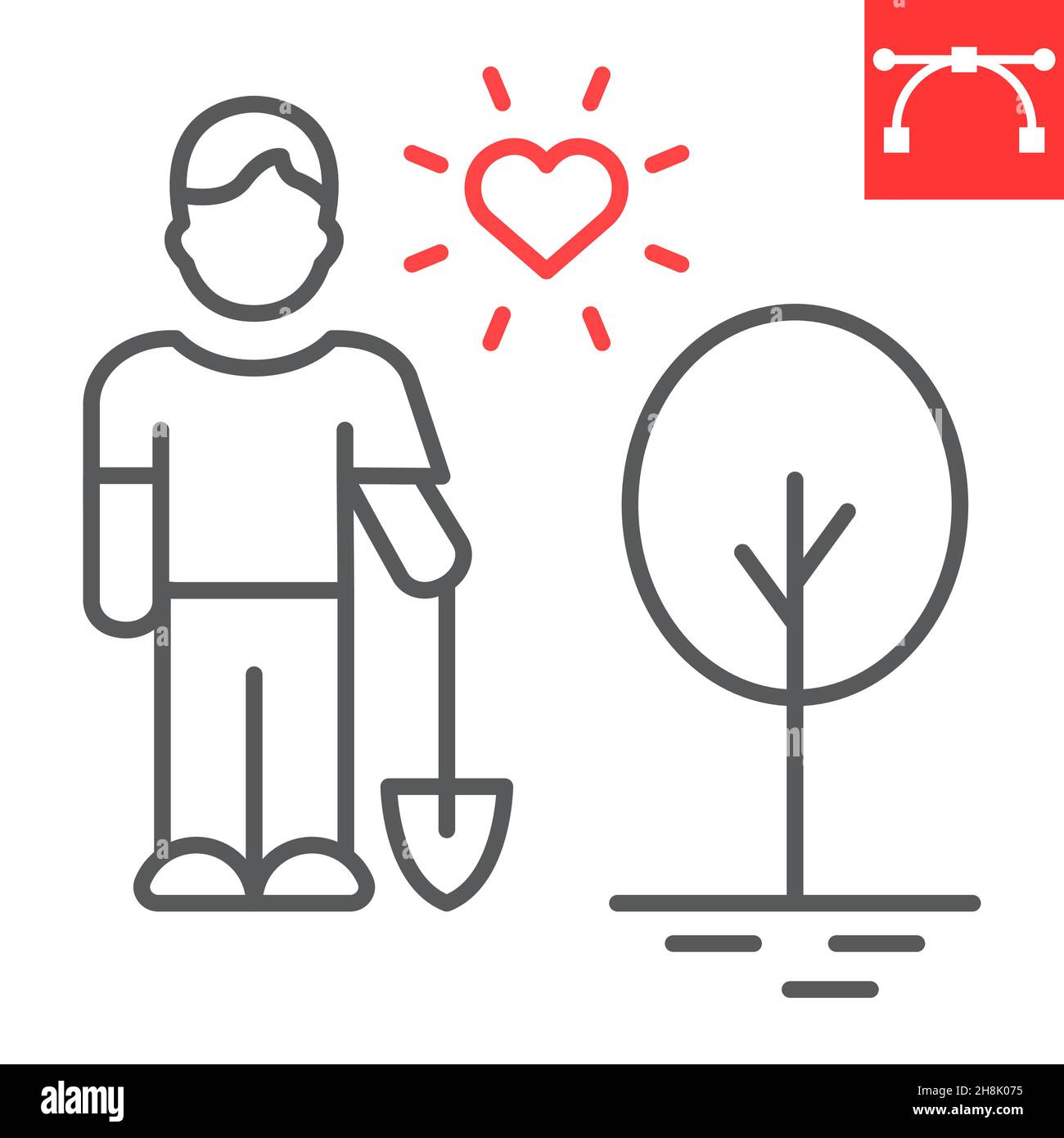 Man planting tree line icon, garden and volunteering, volunteer ...