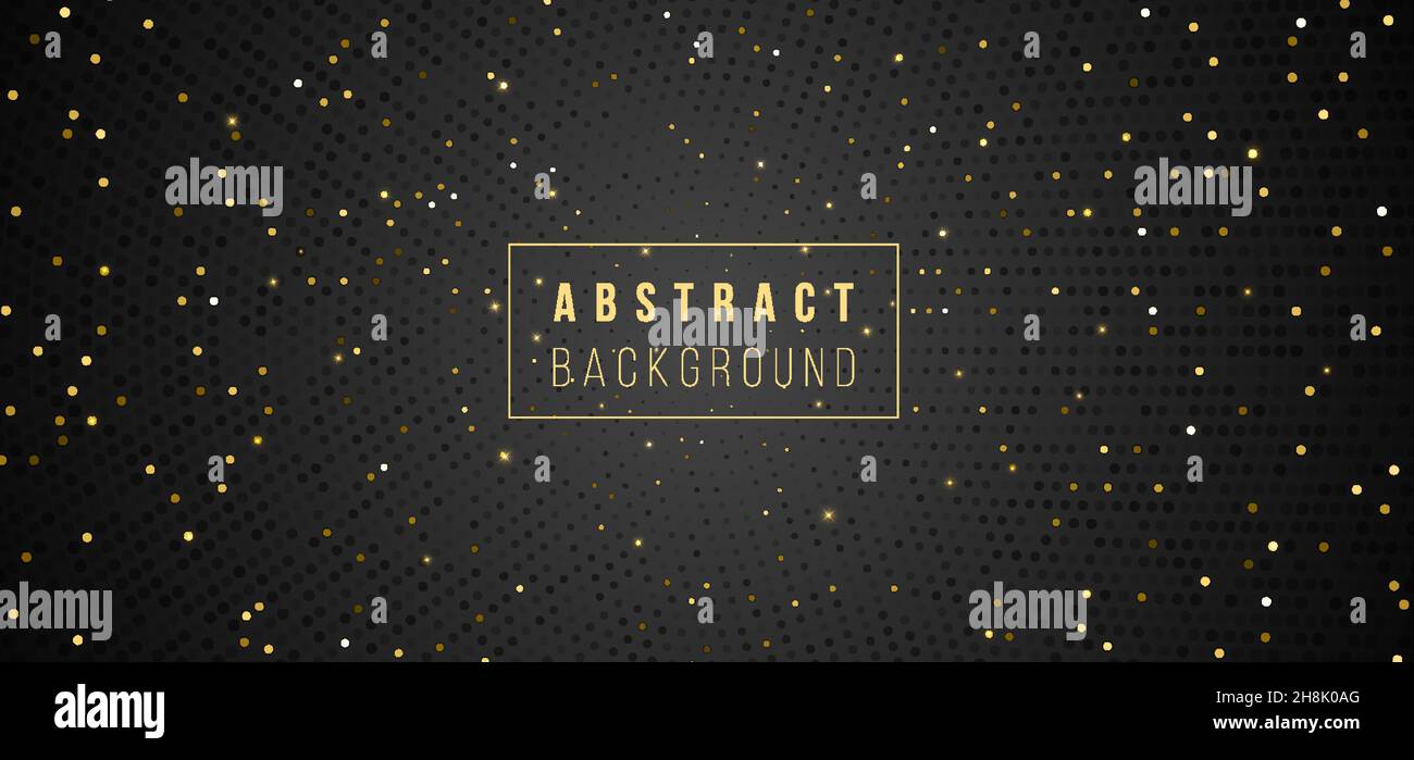 Abstract black gold dots background. Holiday bright metallic sparkles ...