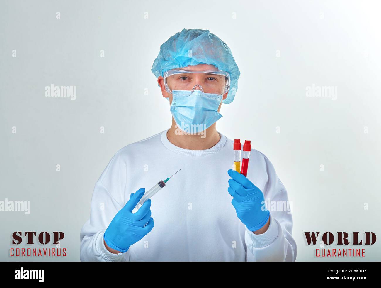Stop coronavirus COVID19, world quarantine. Doctor in mask performing ...