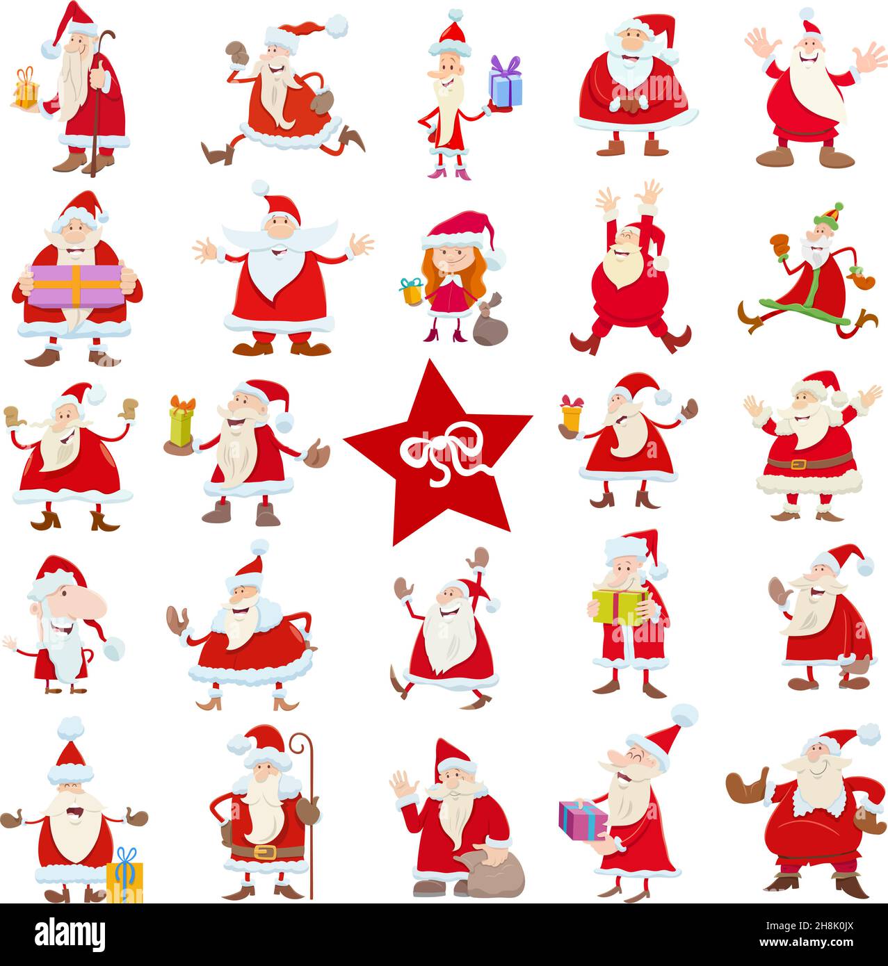 Cartoon illustration of Santa Claus characters on Christmas time big ...