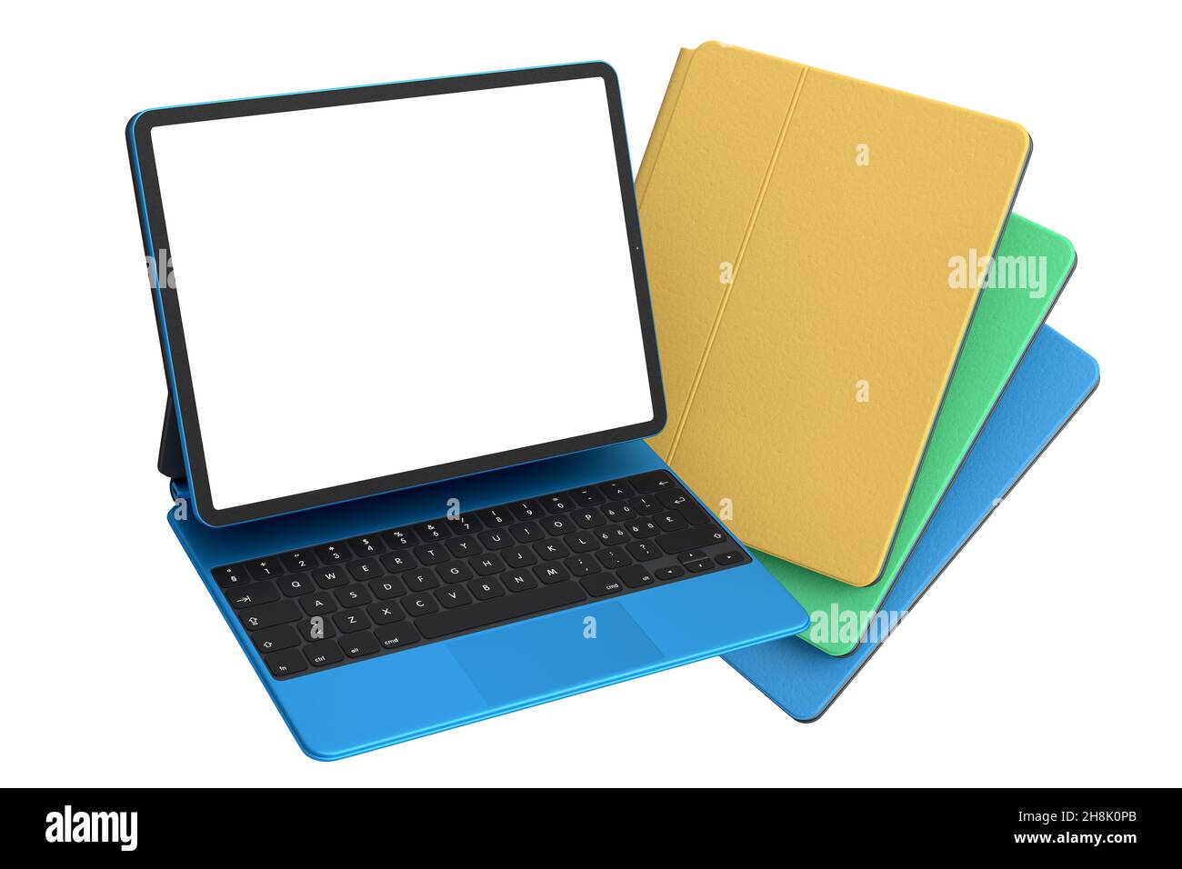 Set of computer tablets with keyboard and blank screen isolated on ...