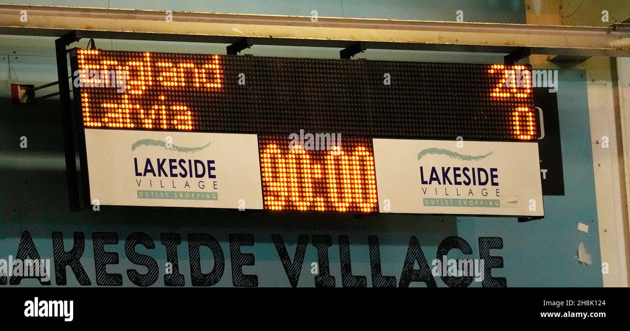 Doncaster, England, 30th Nov 2021. Scoreboard showing the final score ...