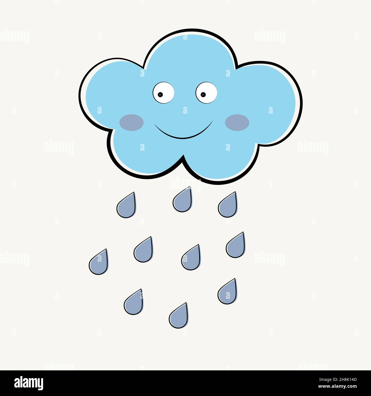 Happy cloud from which raindrops fall. Rainy weather concept. Flat ...