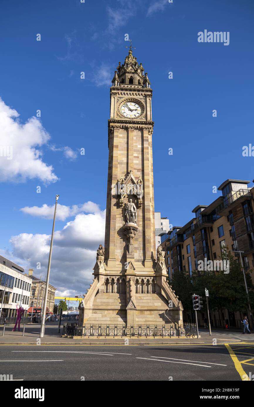 Vertical shot of the Albert memorial clock famous landmark in Belfast ...
