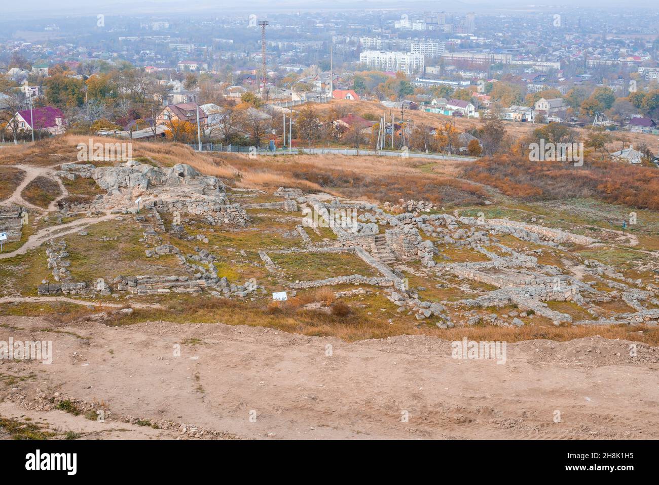 Excavations of the ancient Greek city of Panticapaeum. View from Mount ...