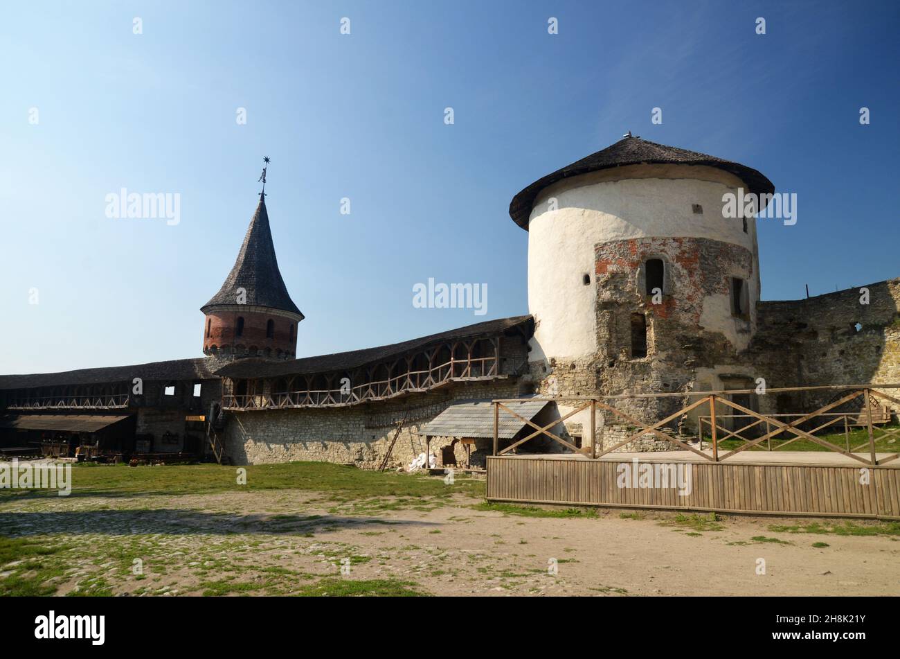 Old European fortress walls and towers. Medieval fortress architecture ...
