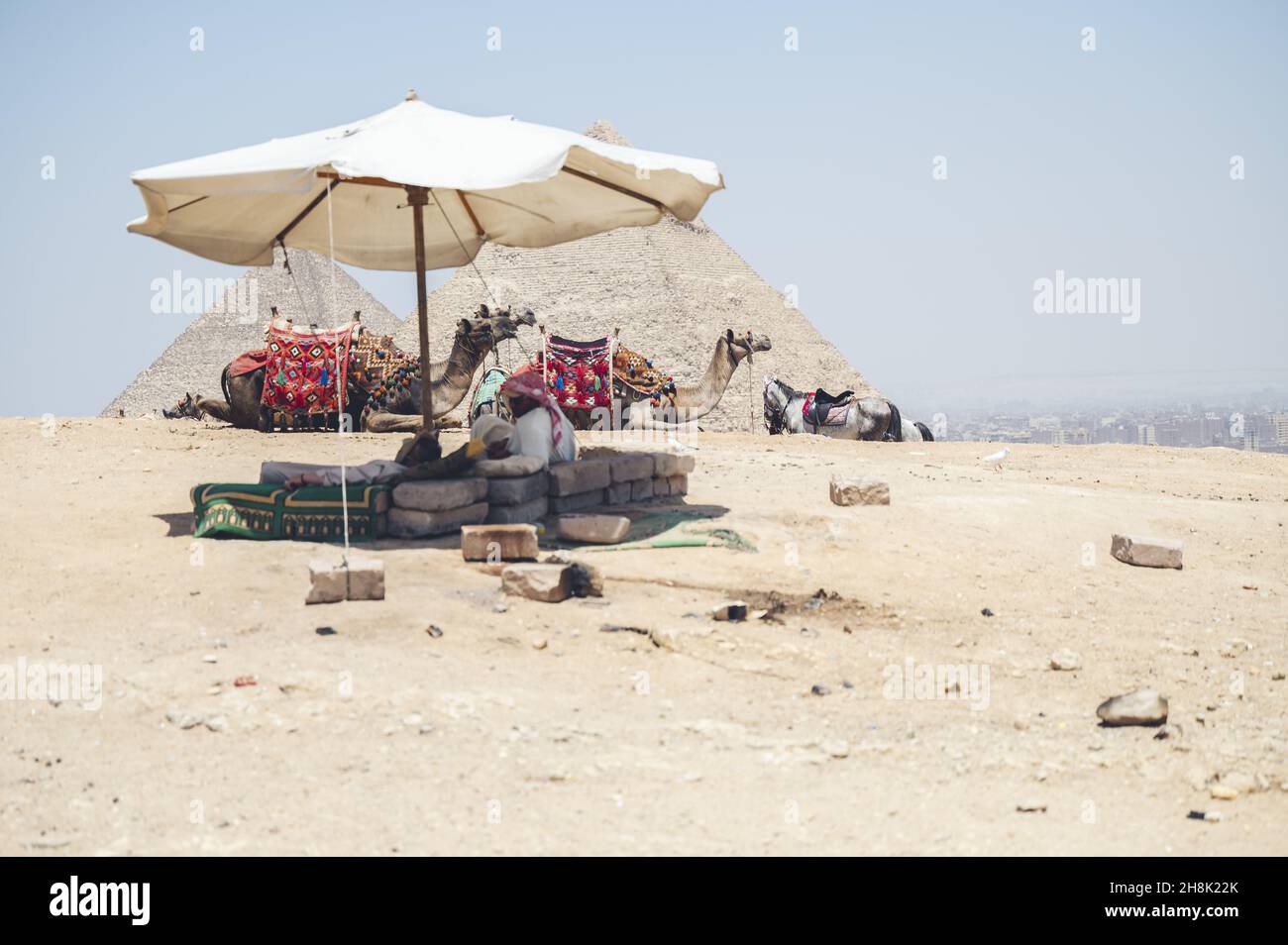 CAIRO, EGYPT - Jun 01, 2021: A view of the Bedouins camp in front of ...