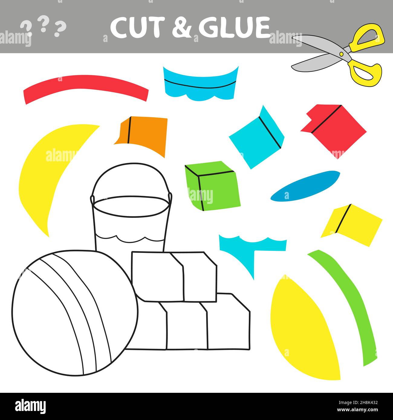 Cut and glue - Simple game for kids. Worksheet with kids toys. Children ...