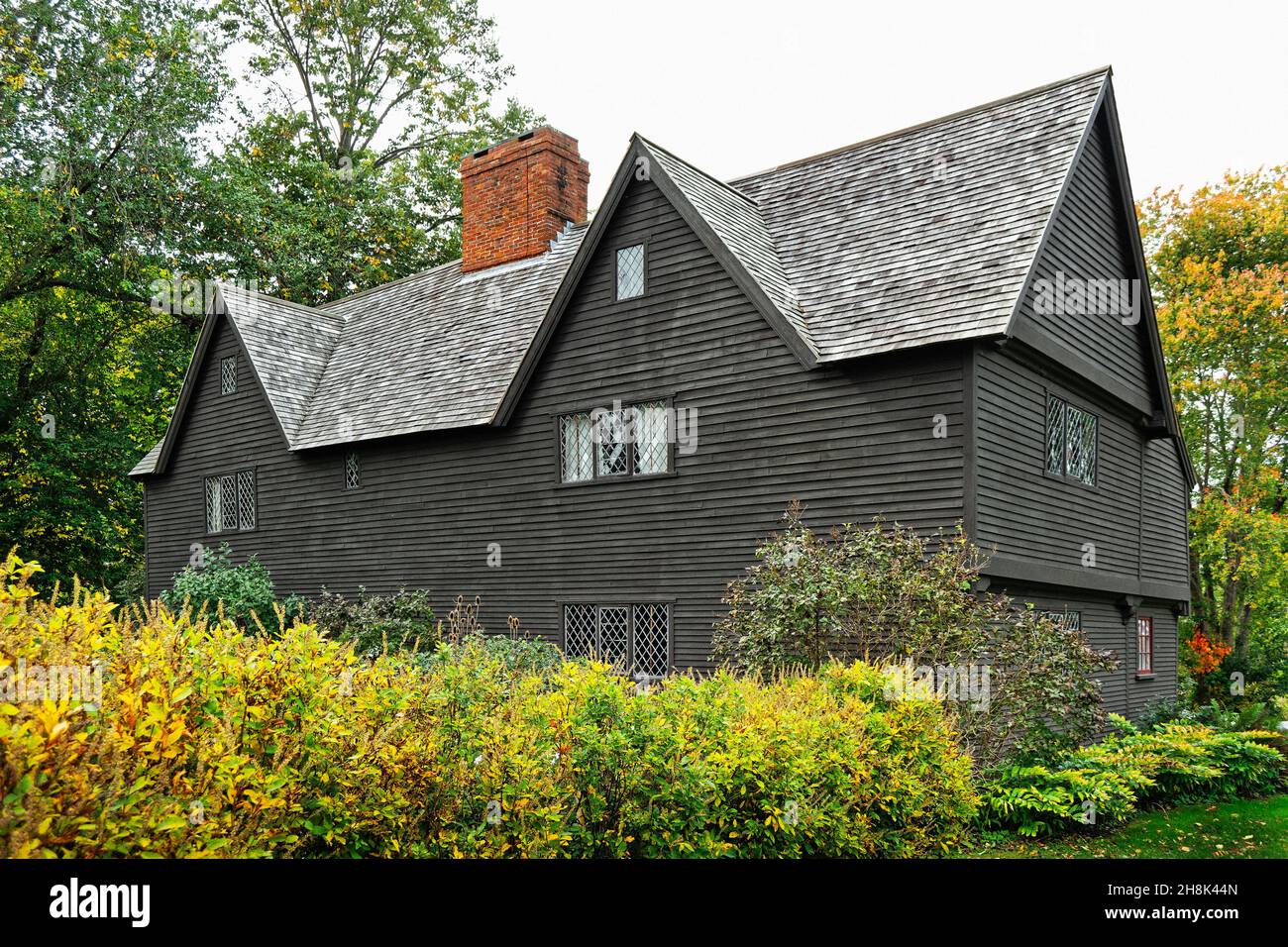 Captain John Whipple's 1677 home surrounded by autumn leaves in Ipswich ...