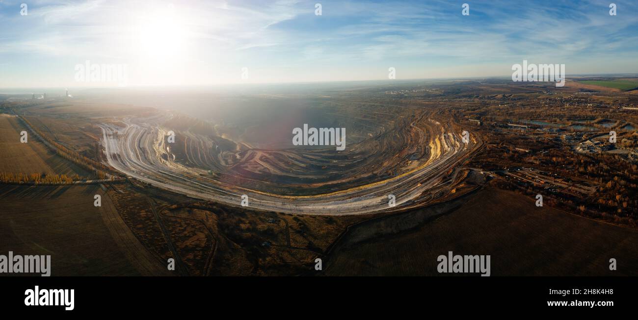 Open pit mine in mining and processing plant, aerial view Stock Photo ...