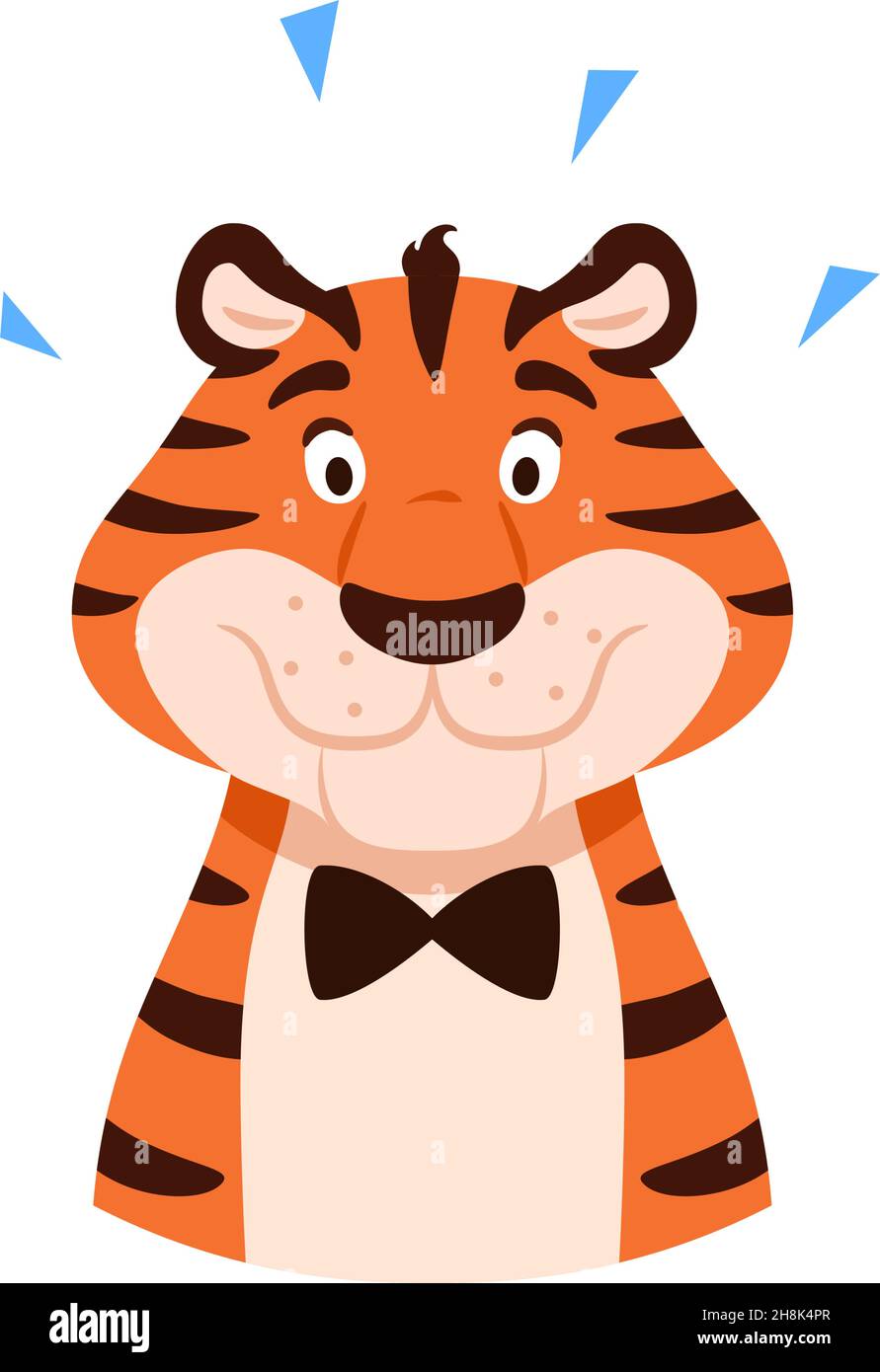 Cute happy flat tiger portrait isolated on white Stock Vector Image ...