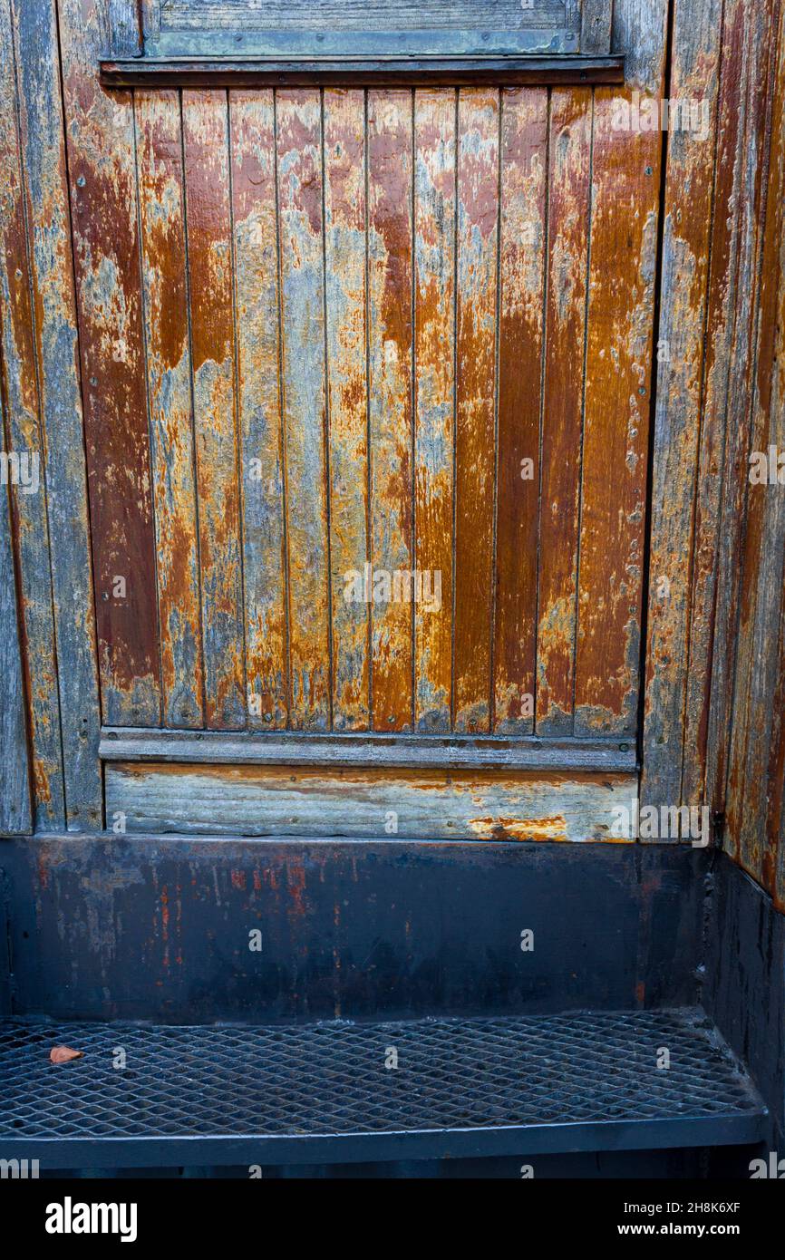 Old wooden train door and steps Stock Photo - Alamy