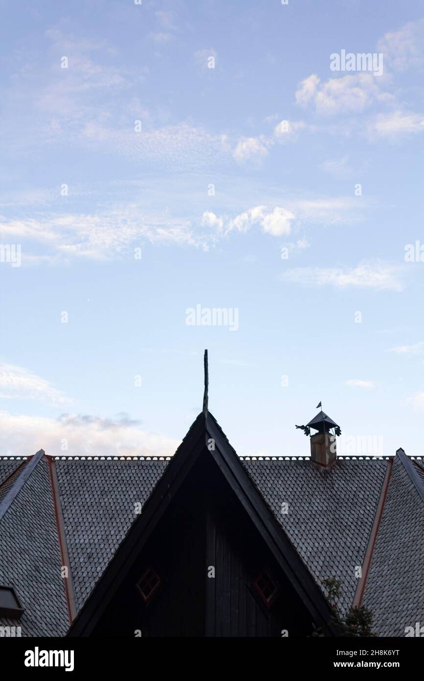 Medieval viking building roof and blue sky with clouds Stock Photo - Alamy