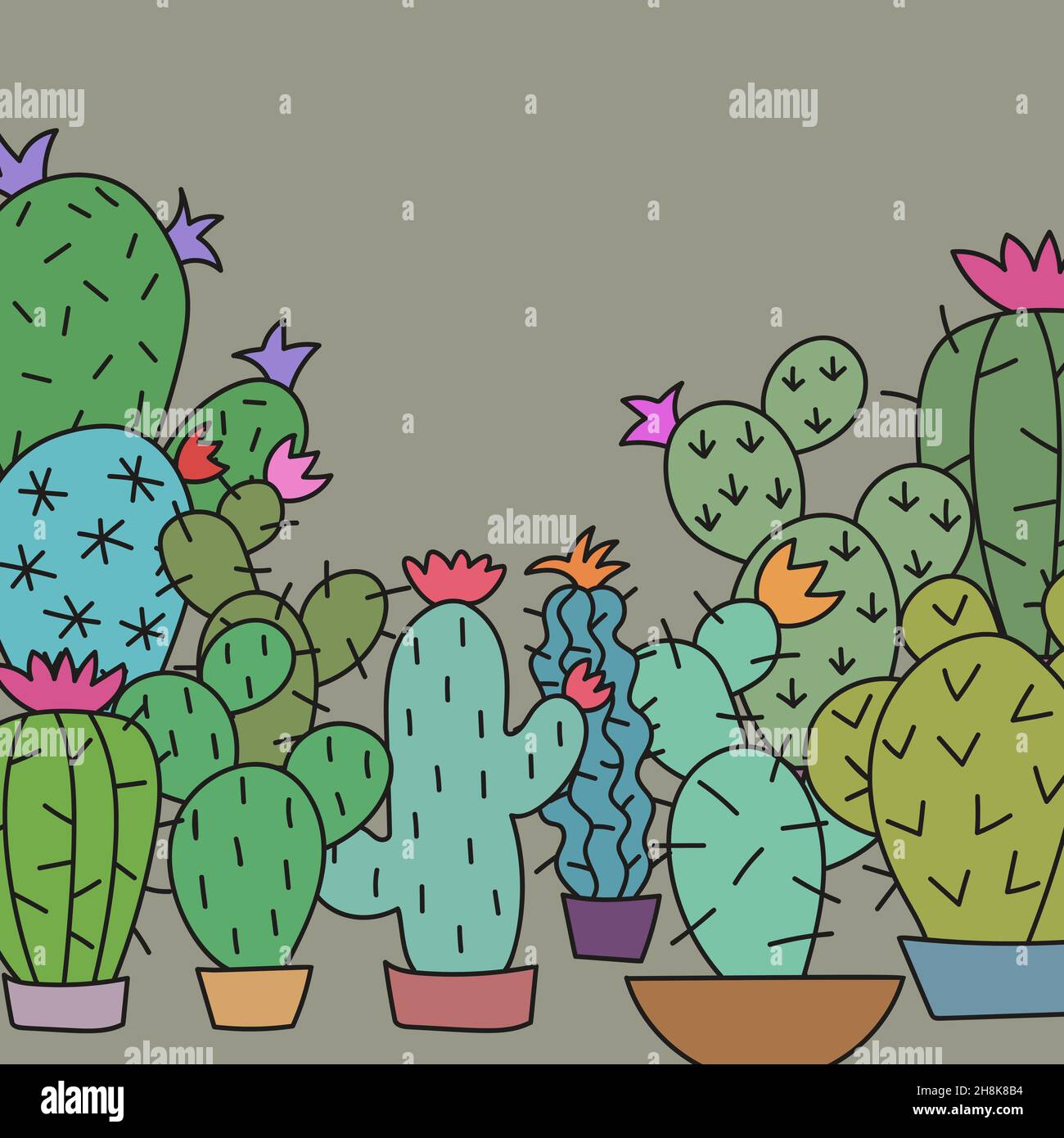 Frame or border of different Cactus plants on grey background Stock ...