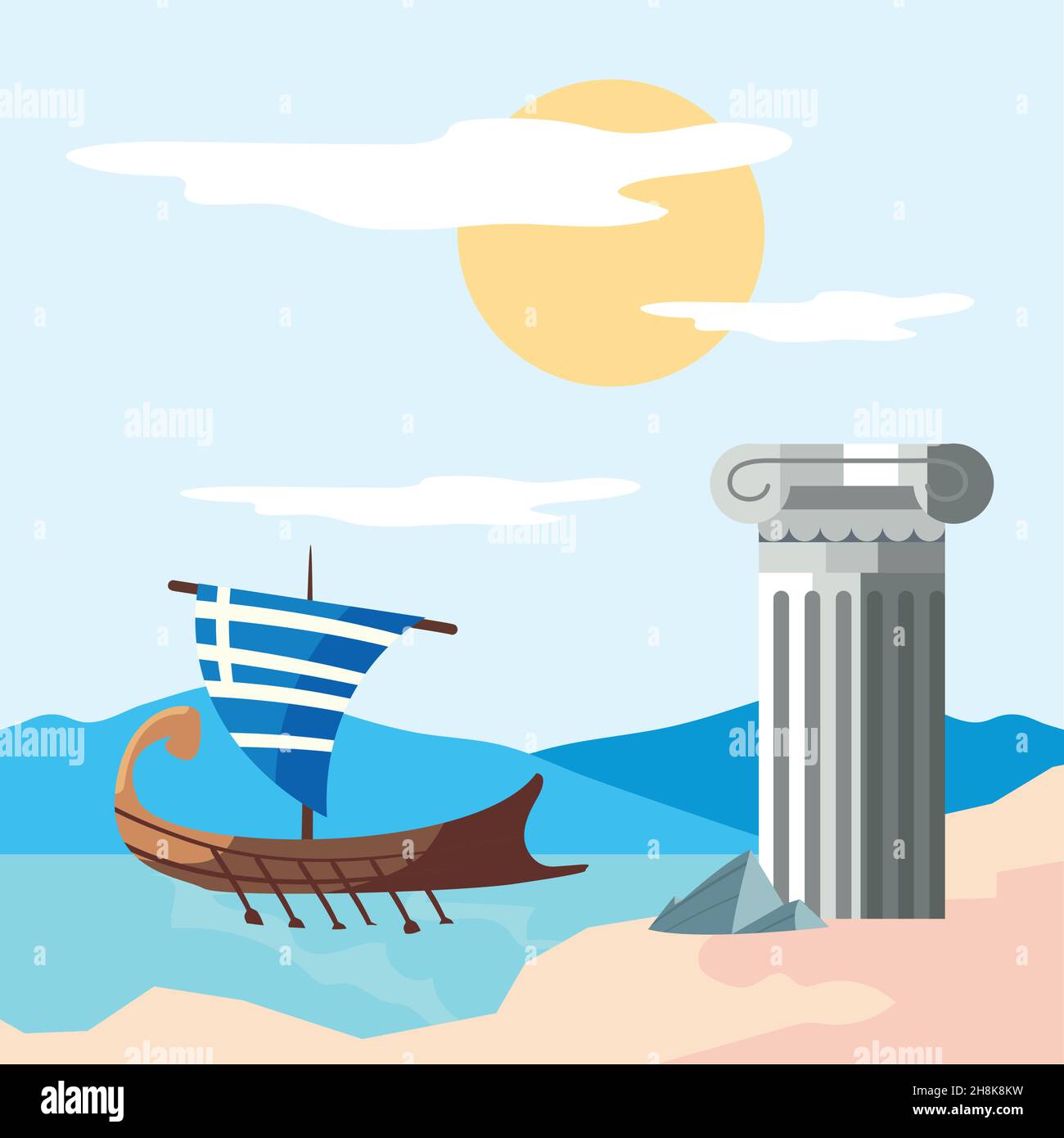 greek boat card with column Stock Vector Image & Art - Alamy