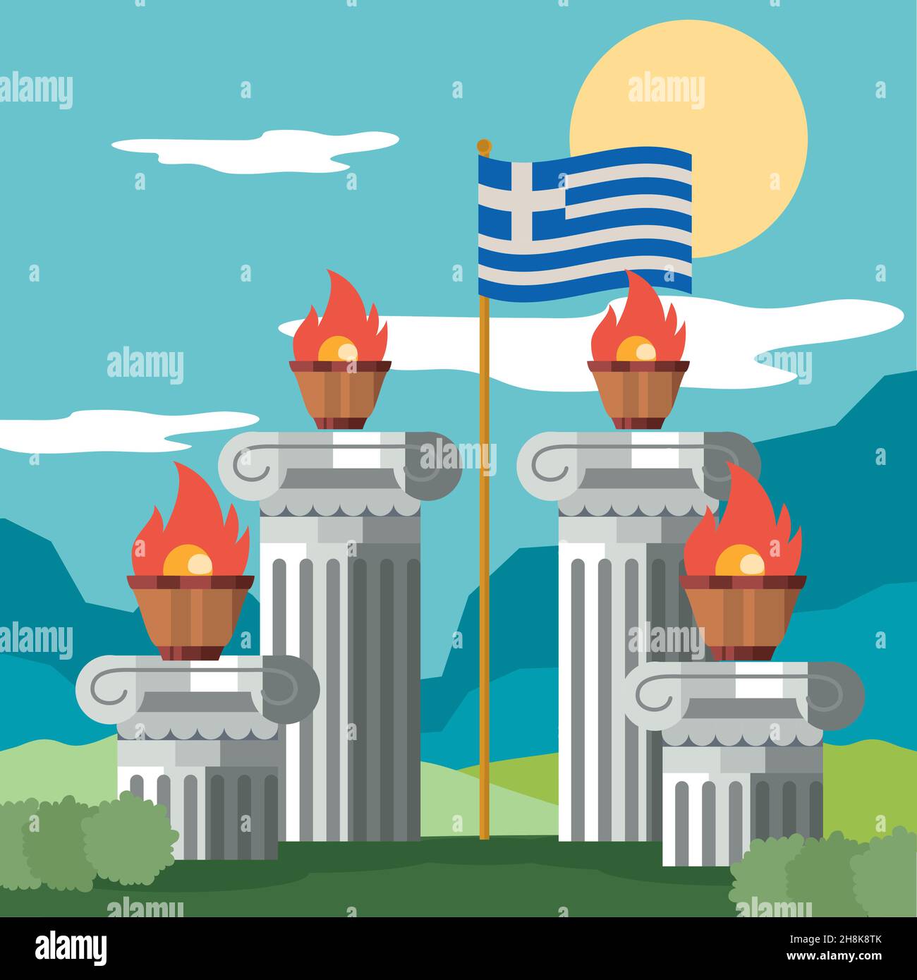 greek card of torchs and columns Stock Vector Image & Art - Alamy