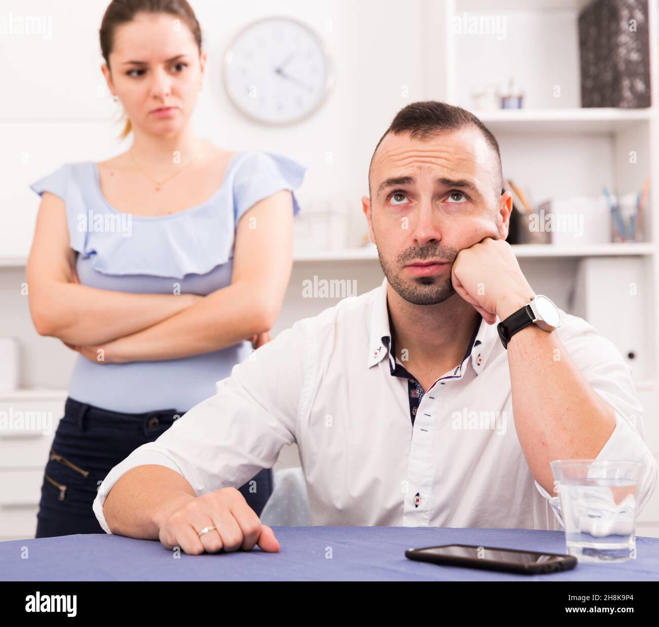 Sad male is depressing and husband is supporting him Stock Photo - Alamy