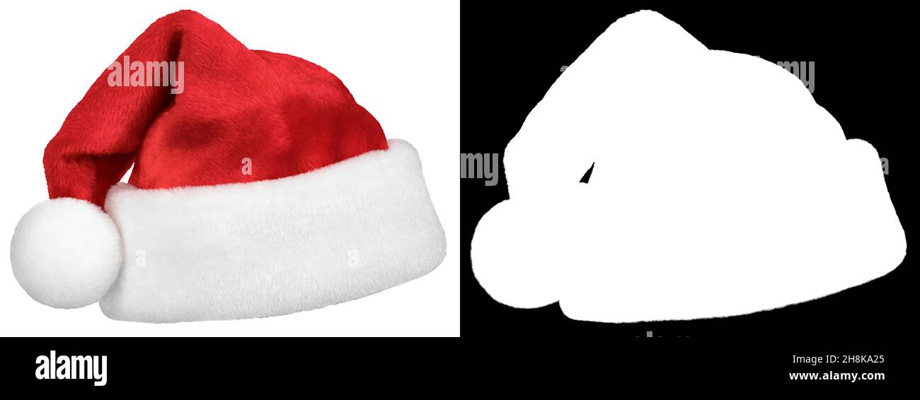 Santa Claus hat or Christmas red cap isolated on white background with ...