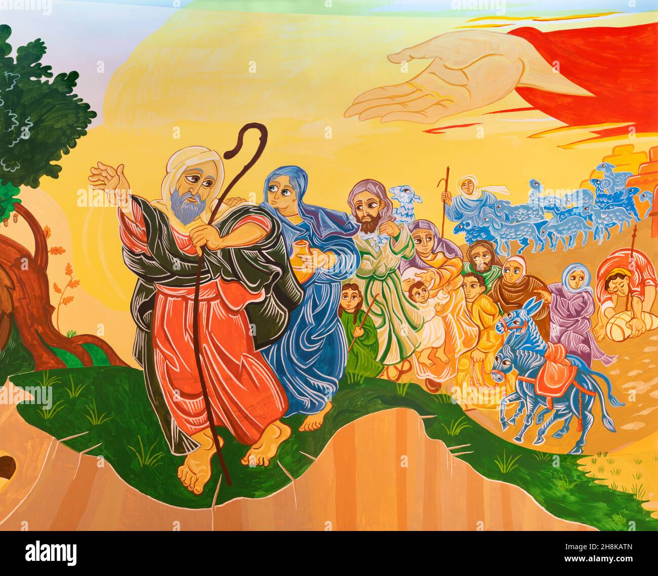 FORLÍ, ITALY - NOVEMBER 11, 2021: The modern fresco Abraham Leaving Ur ...