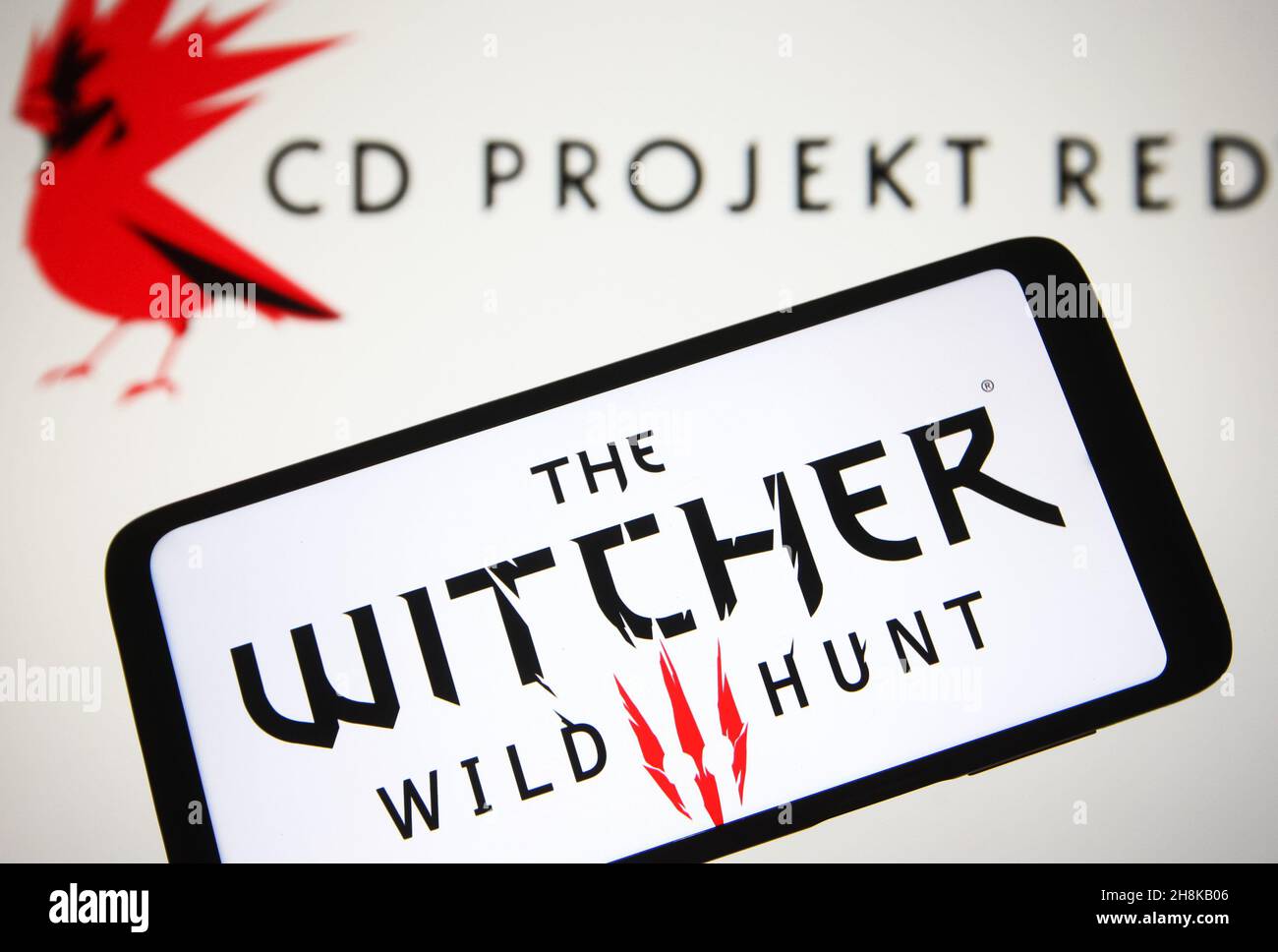 In this photo illustration, The Witcher Wild Hunt logo of a video game ...