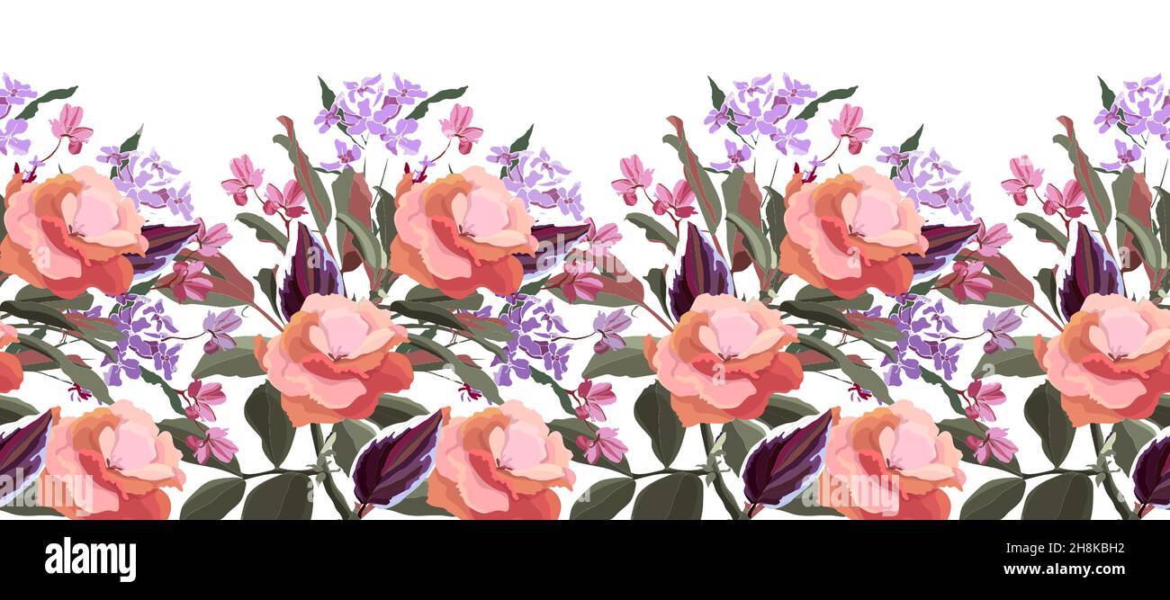 Vector floral seamless pattern, decorative border. Vector flowers with ...