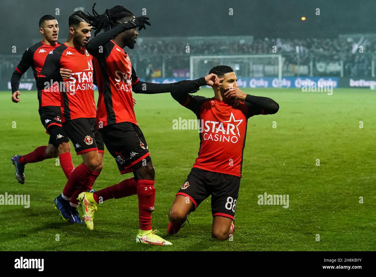 SERAING, BELGIUM - NOVEMBER 30: Youssef Maziz of RFC Seraing celebrates ...