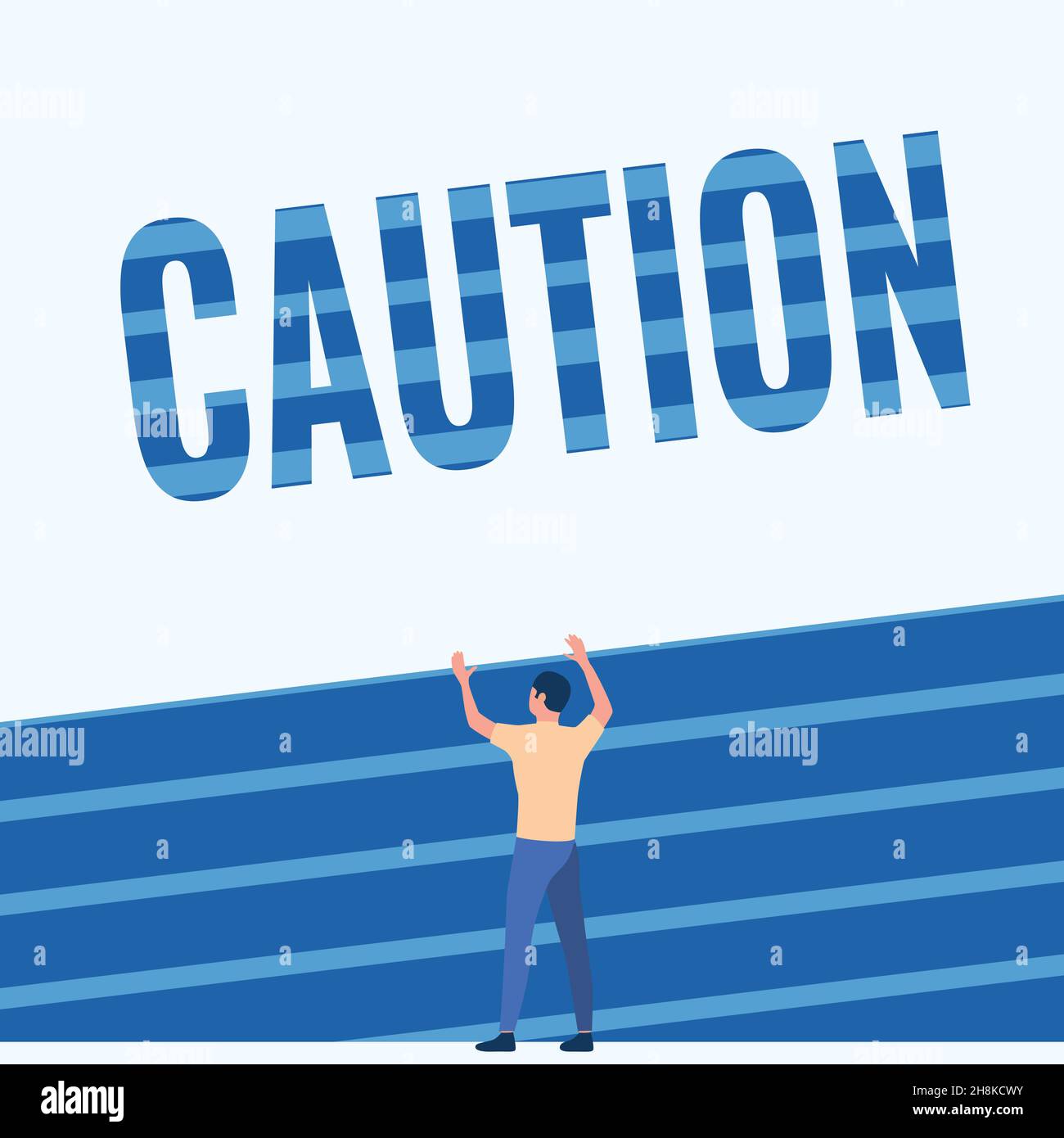 Conceptual display Caution. Conceptual photo Care taken to avoid danger ...