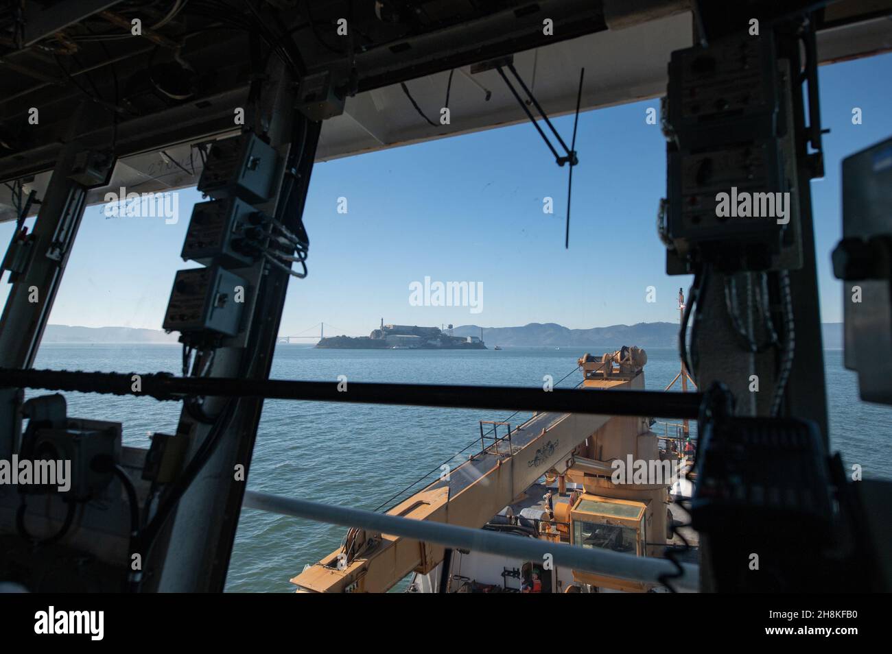 Alcatraz Island as seen from the bridge of the Coast Guard Cutter Aspen ...